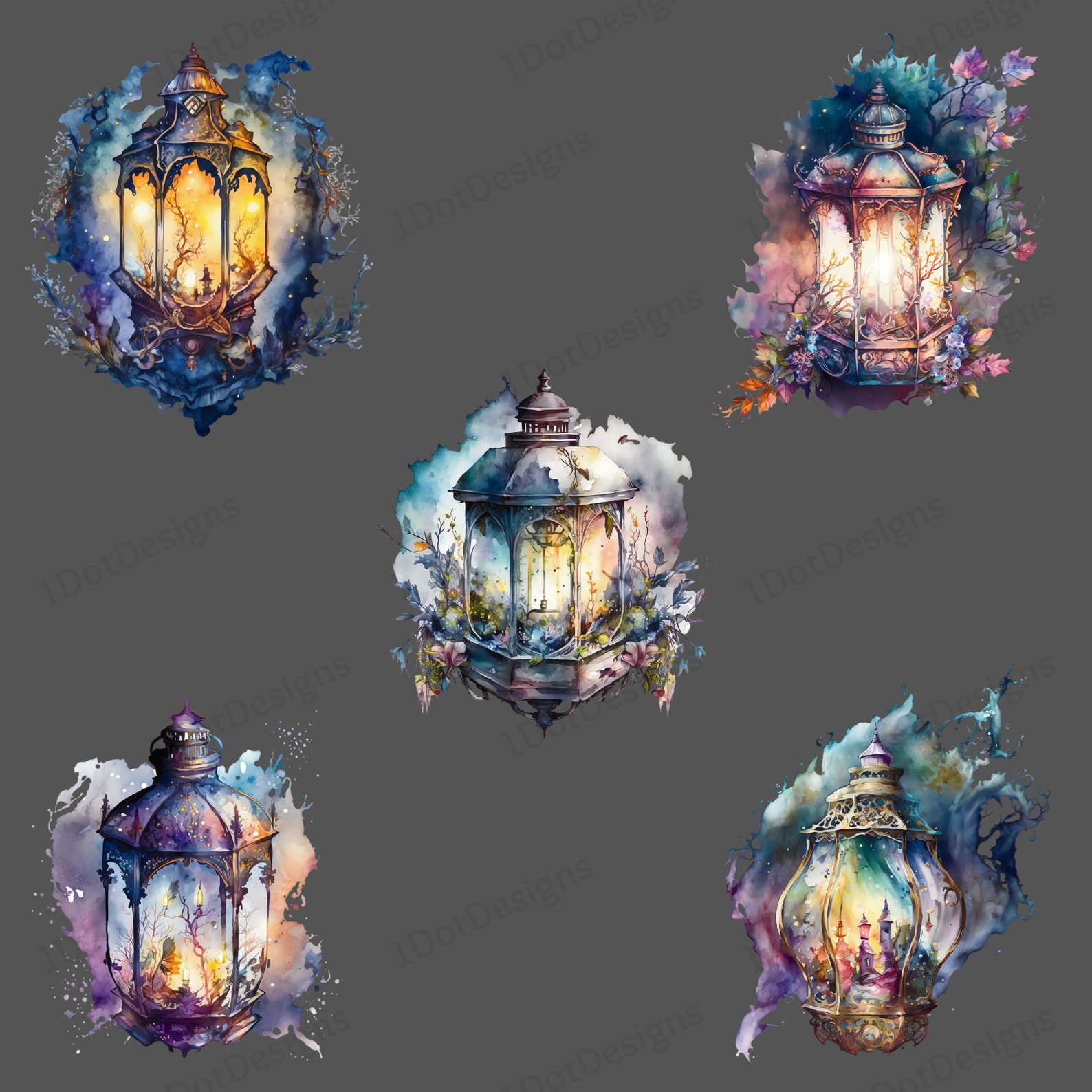 Fantasy Lantern Clipart Bundle Lantern PNG Watercolor - Etsy