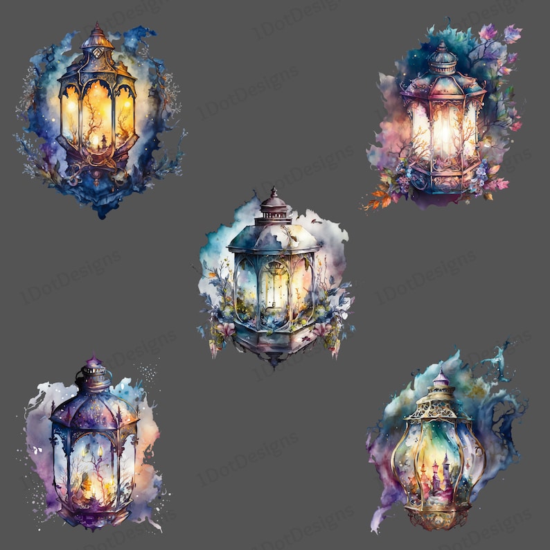Fantasy Lantern Clipart Bundle Lantern PNG Watercolor - Etsy