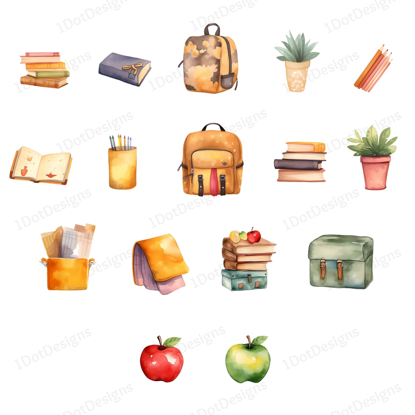 Back to School Clipart Bundle, School PNG, Watercolor Clipart, Back to ...