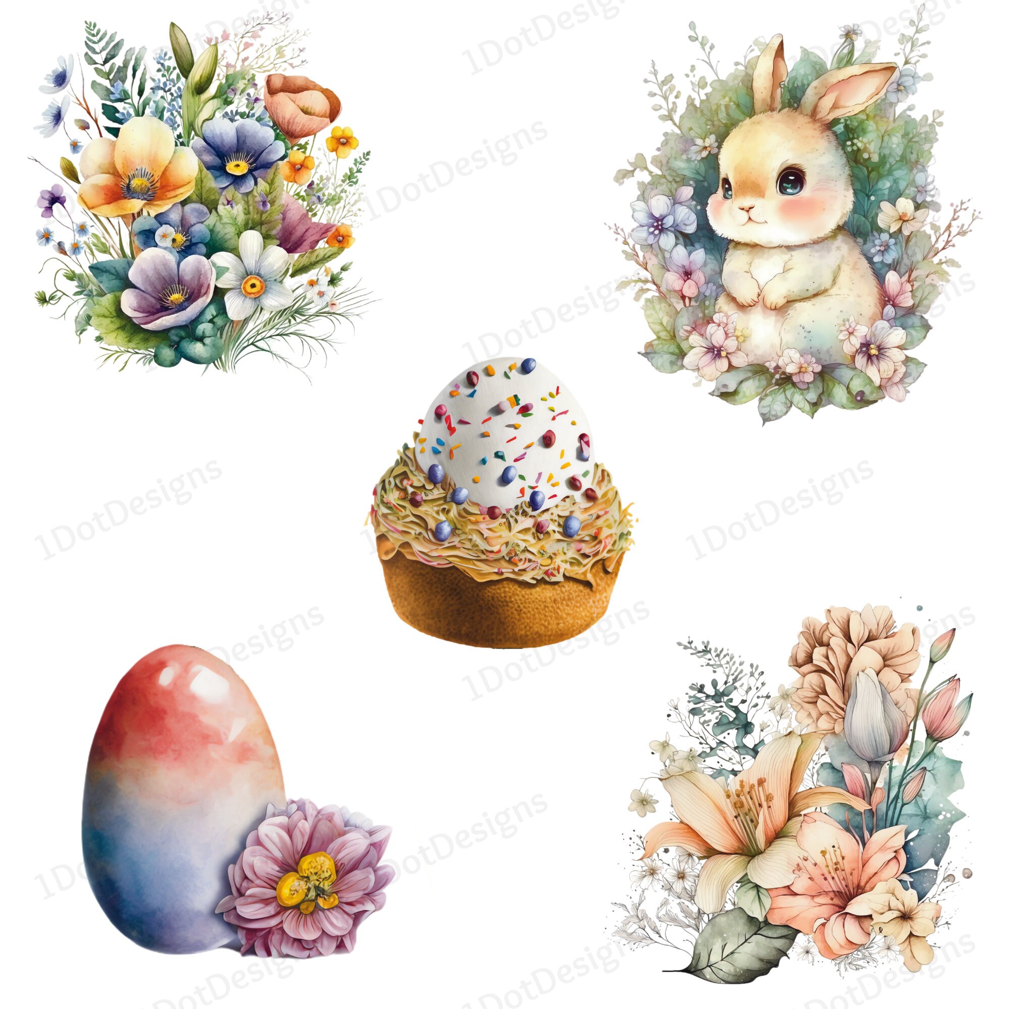 Pastel Easter Clipart Bundle, Easter PNG, Watercolor Clipart, Easter ...