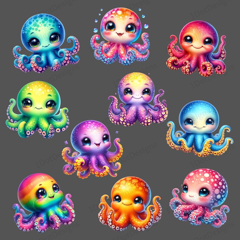 Cute Octopus Watercolor Clipart Bundle, Nursery PNG (digital Download ...