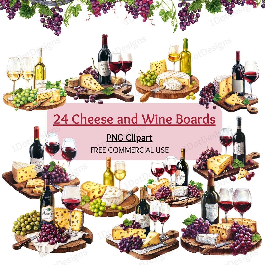 Watercolor Cheese and Wine Clipart Bundle - 24 PNG, Wine Bottle Png ...