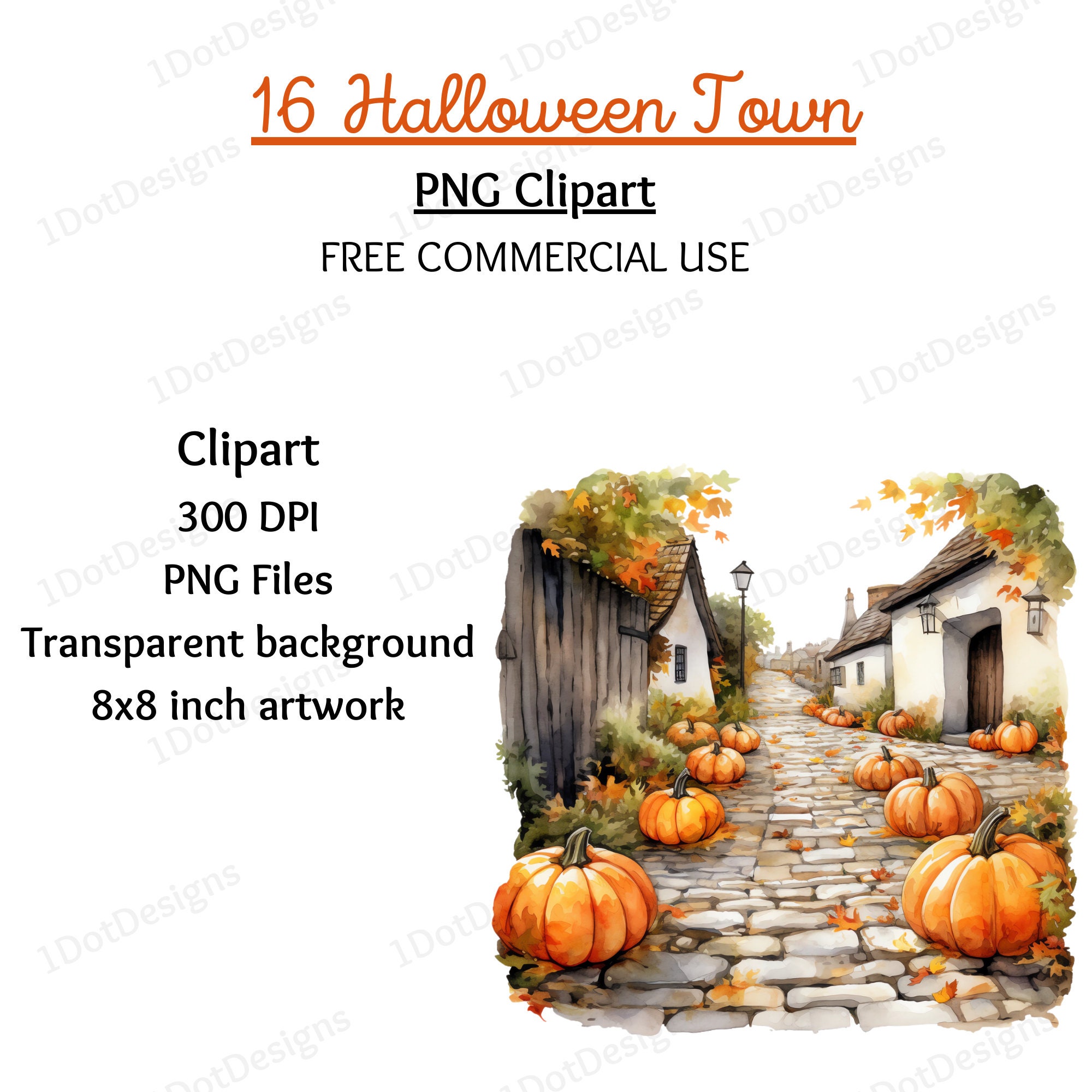 Pumpkin Halloween Town Clipart, Halloween PNG, Watercolor Clipart ...