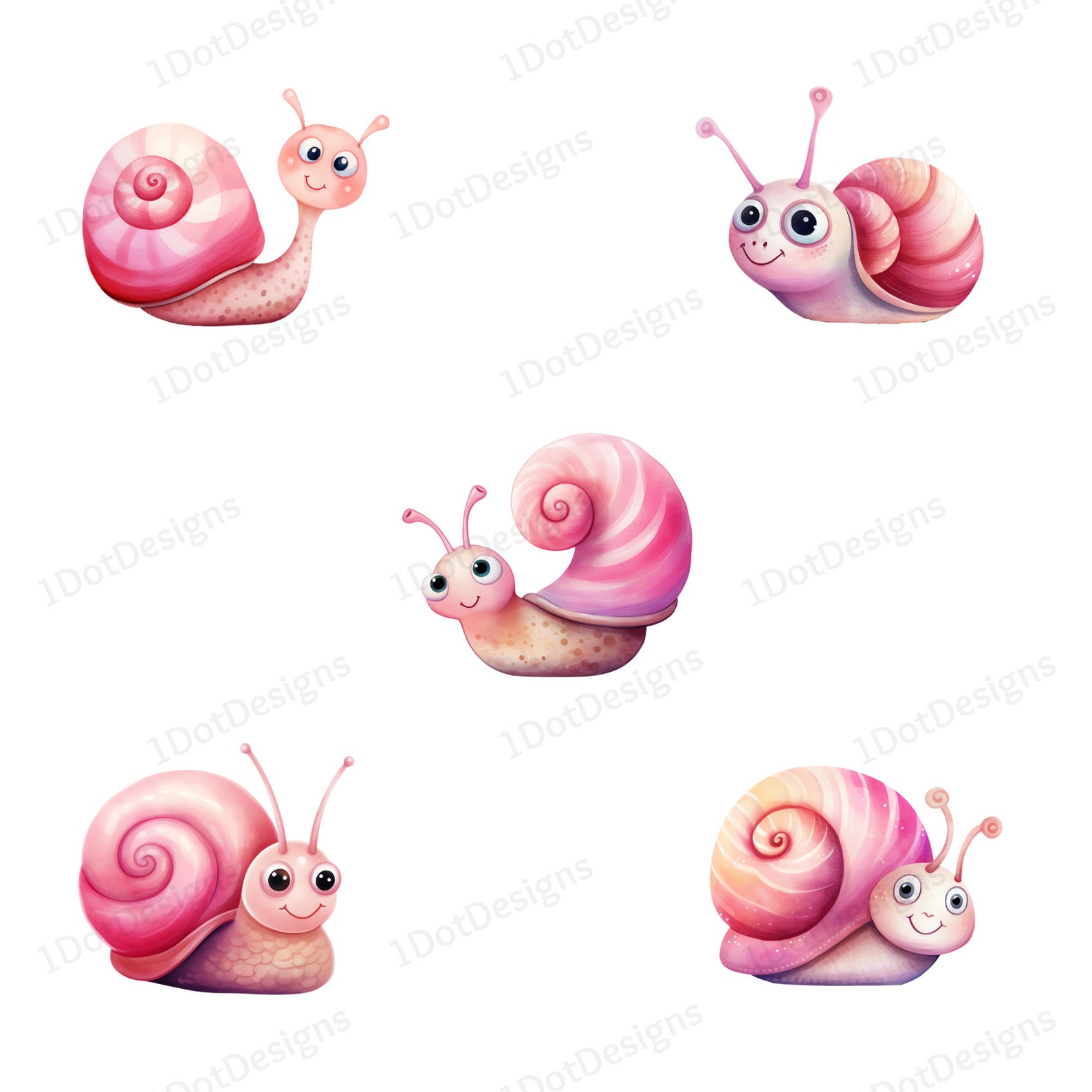 Cute Pink Snail Clipart Bundle, Nursery PNG, Pink Botanical Clipart ...