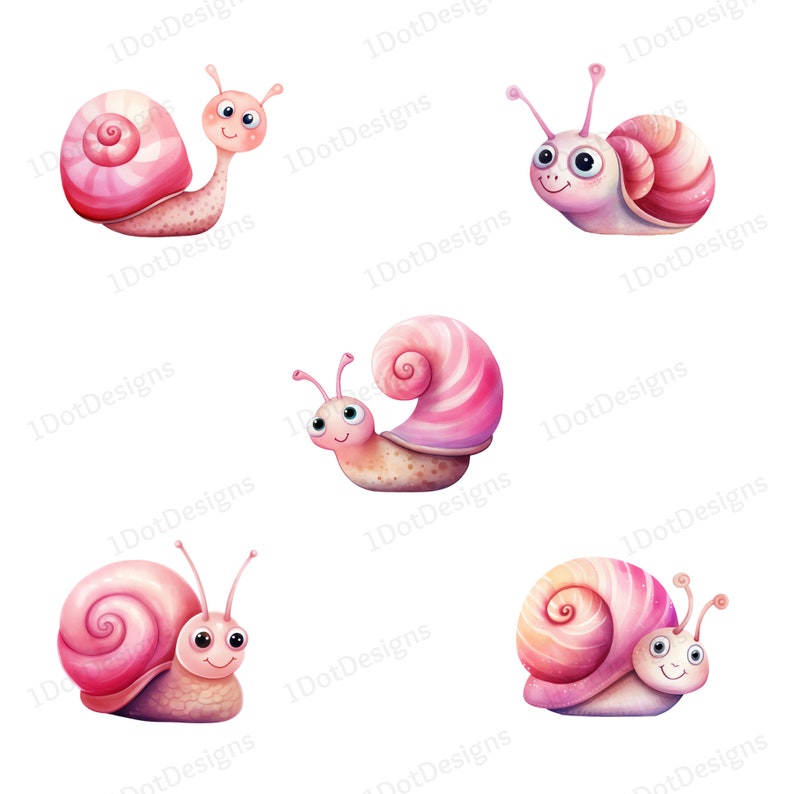 Cute Pink Snail Watercolor Clipart Bundle, Nursery PNG (digital ...
