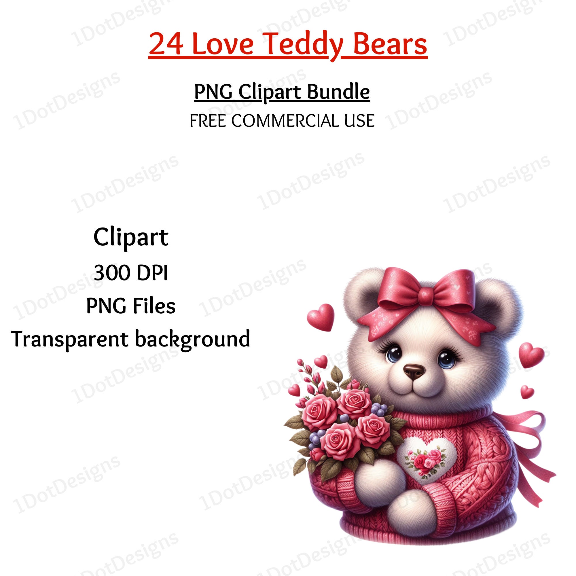Valentines Teddy Bear Clipart Bundle, Valentines Clipart, Teddy Bear ...