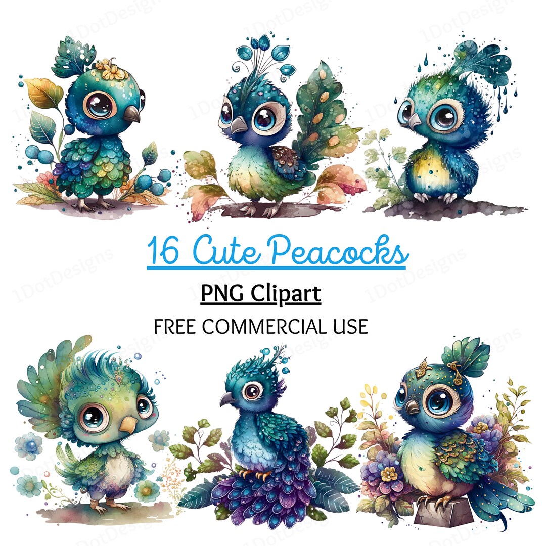 Cute Watercolor Baby Peacock Clipart Bundle (digital Download) - Etsy
