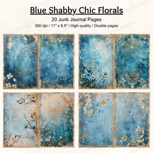 Blue Shabby Chic Floral Journal Pages, Vintage Scrapbook Paper (digital ...