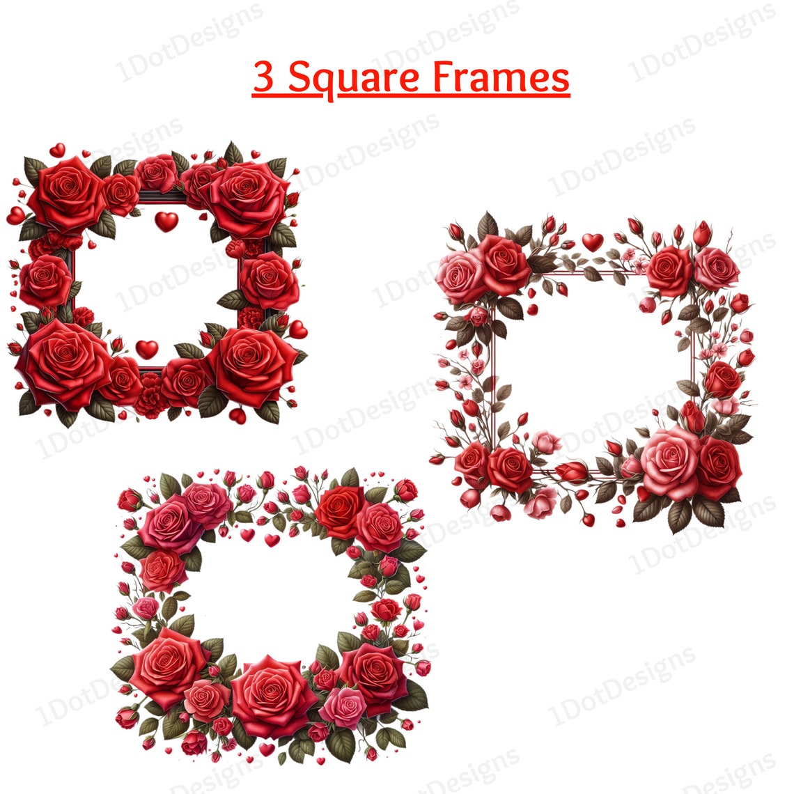 Rose Frame Clipart Bundle, Floral Clipart, Floral Frame Png, Heart ...