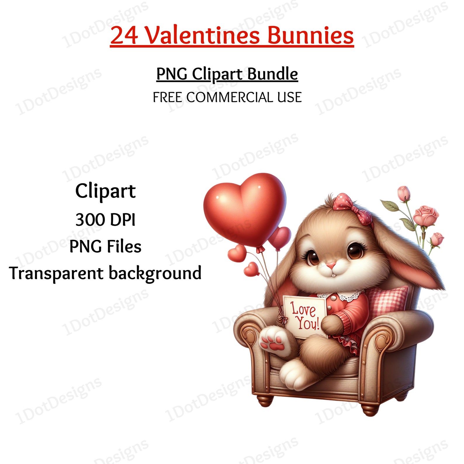 Love Bunny Clipart Bundle, Valentines Day Clipart, Love Clipart, Bunny ...