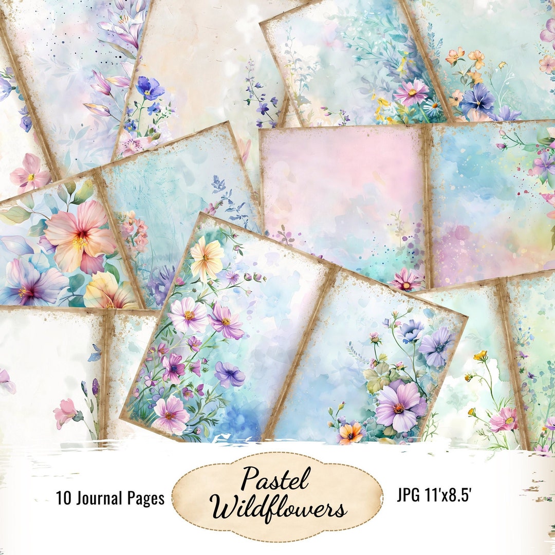 Pastel Wildflower Journal Pages, Scrapbook Supplies, Vintage Pages ...