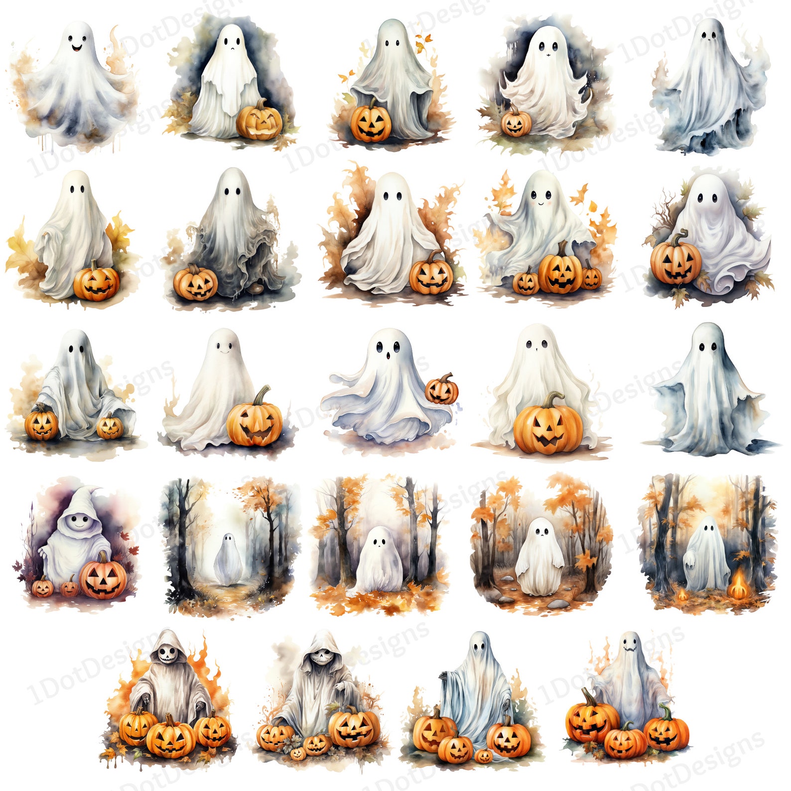 Watercolor Halloween Ghost Clipart, Spooky PNG (digital Download) - Etsy
