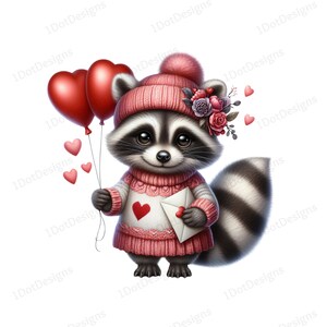Valentine Raccoon Clipart Bundle, Valentines Day Clipart, Love Clipart ...