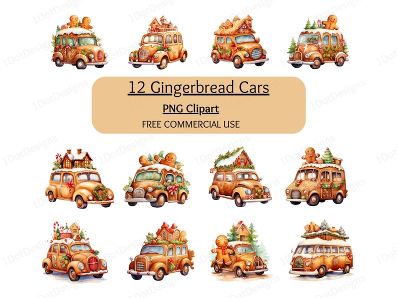 Gingerbread Cars Clipart Bundle, Christmas PNG, Christmas Clipart ...