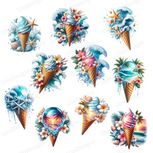 Beach Ice Cream Clipart Bundle, Summer PNG, Travel Clipart, Ice Cream ...
