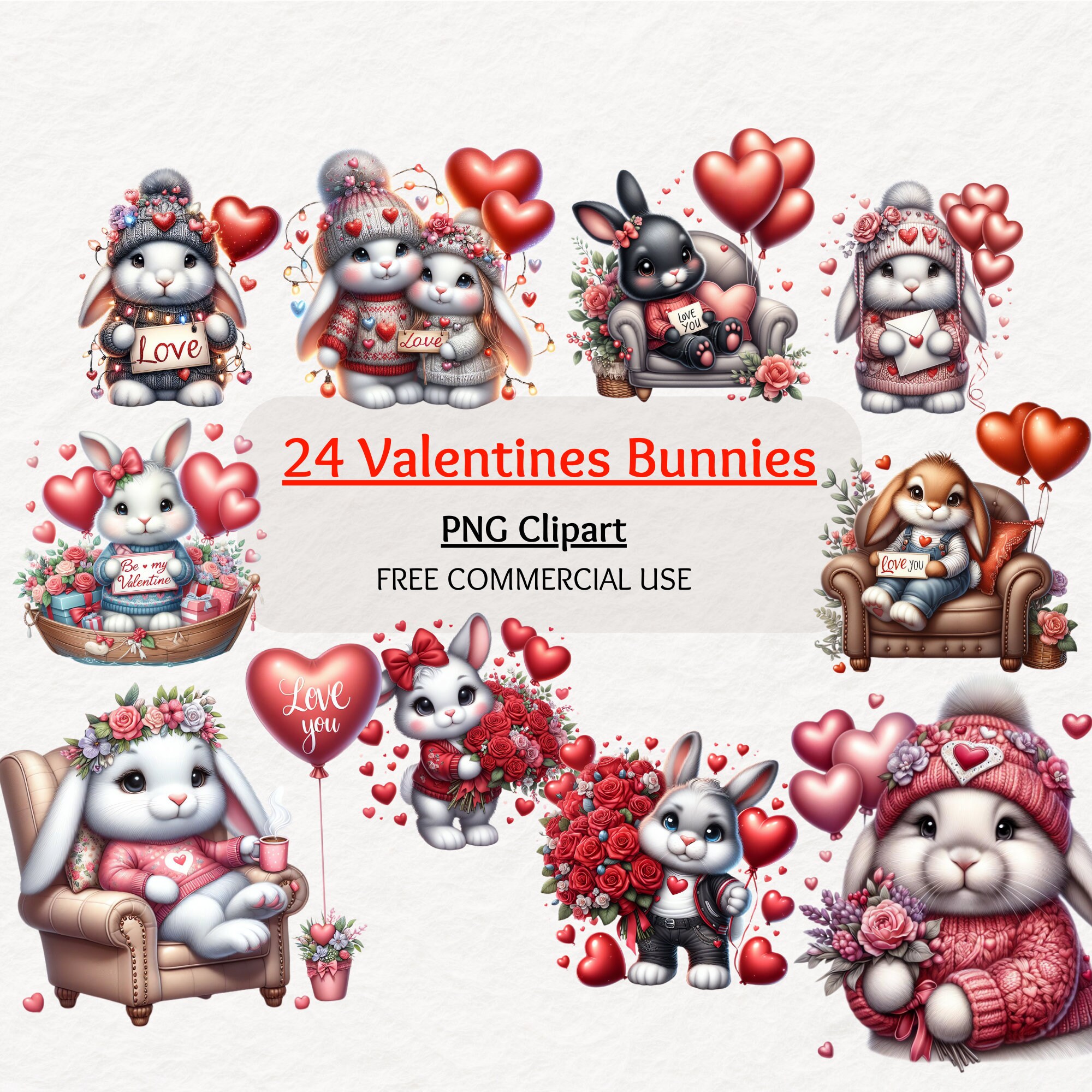 Love Bunny Clipart Bundle, Valentines Day Clipart, Love Clipart, Bunny ...