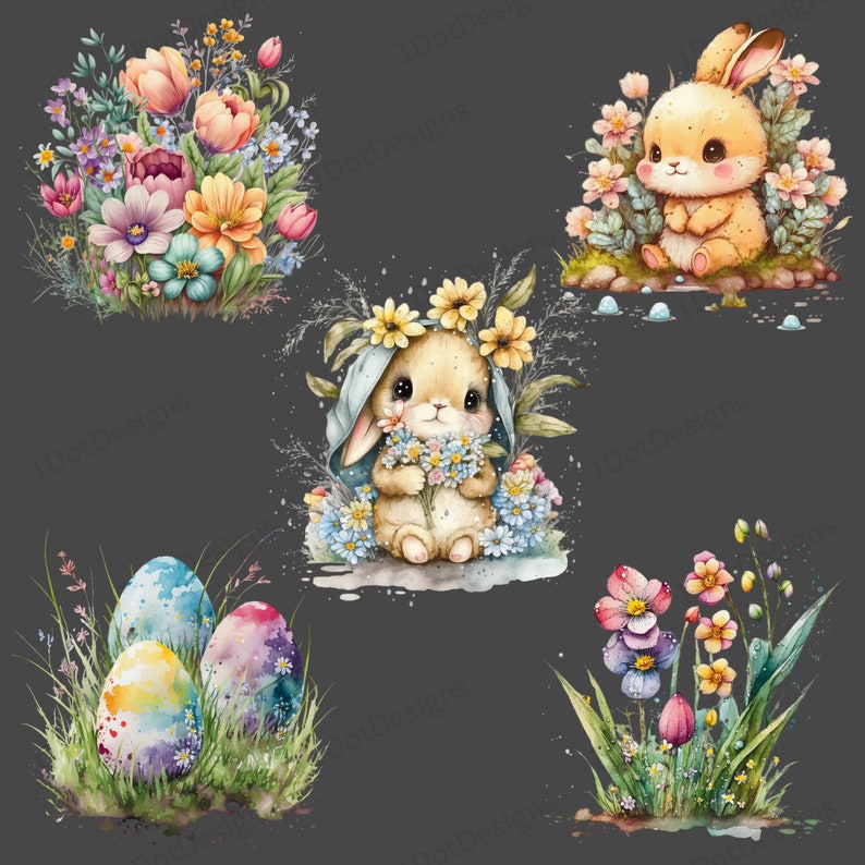 Pastel Easter Clipart Bundle, Easter PNG, Watercolor Clipart, Easter ...