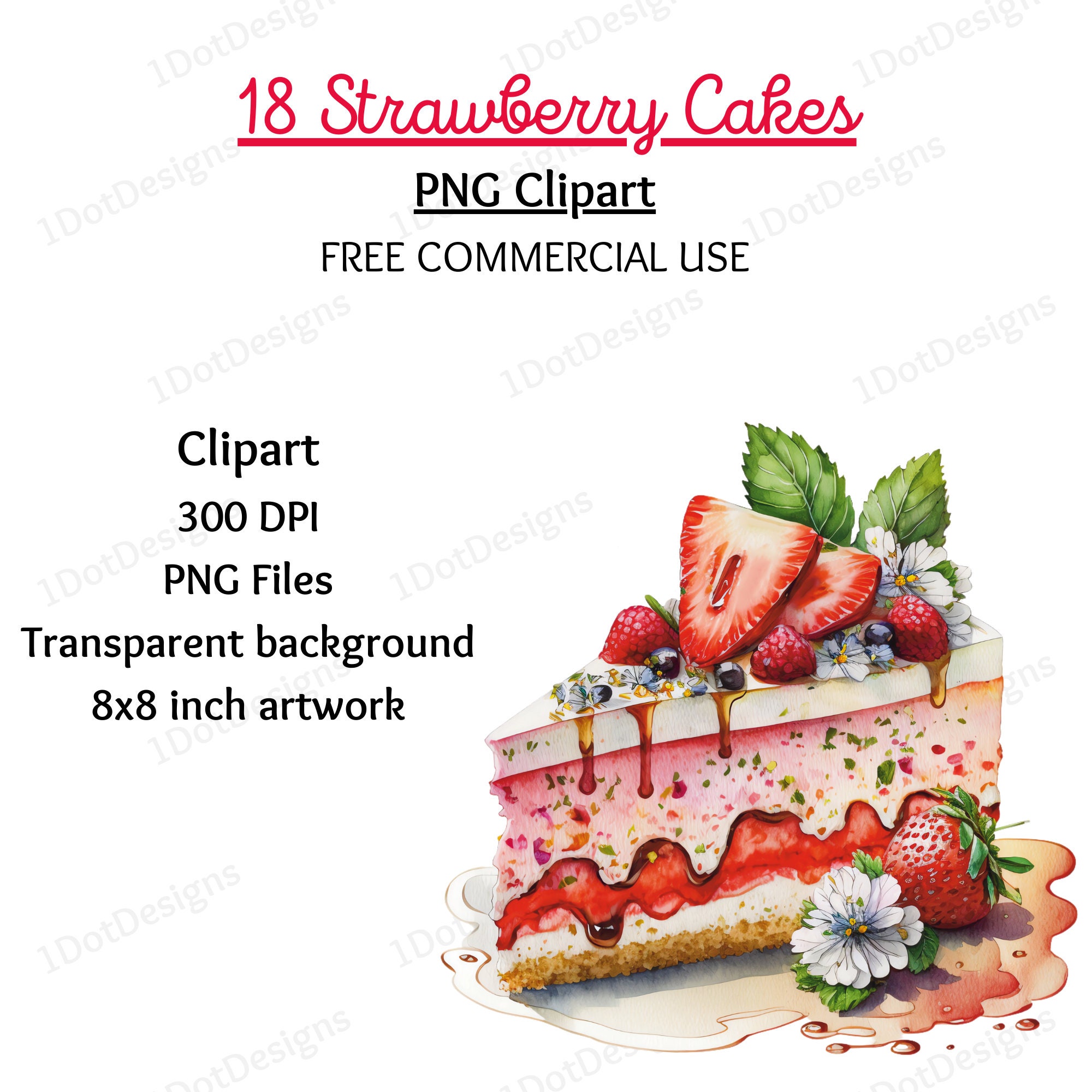 Strawberry Birthday Cake Clipart Bundle Summer PNG - Etsy