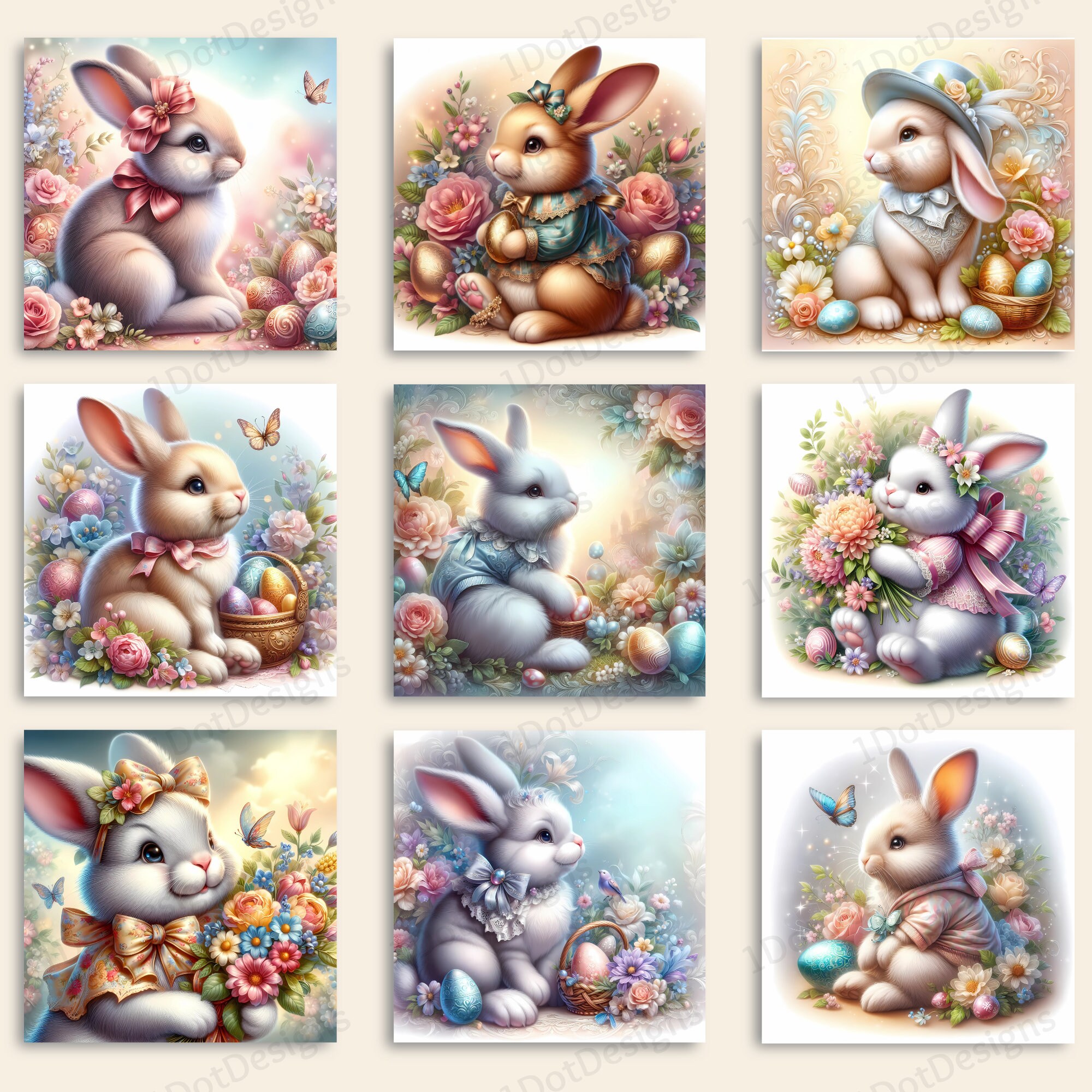 16 Jpgs Vintage Easter Bunny Digital Paper, Easter Papers, Easter ...
