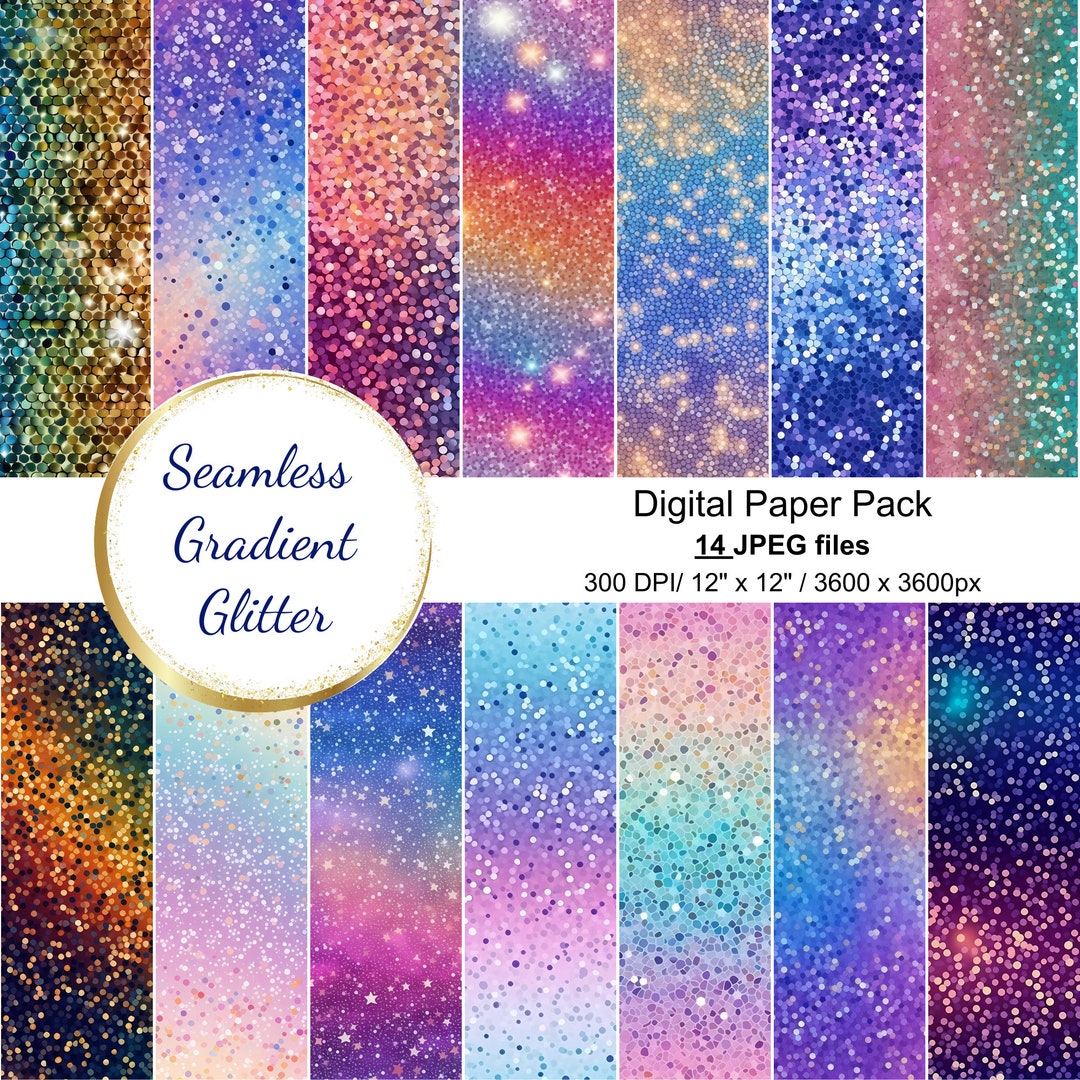 Gradient Glitter Digital Paper, 14 Seamless Designs (digital Download ...
