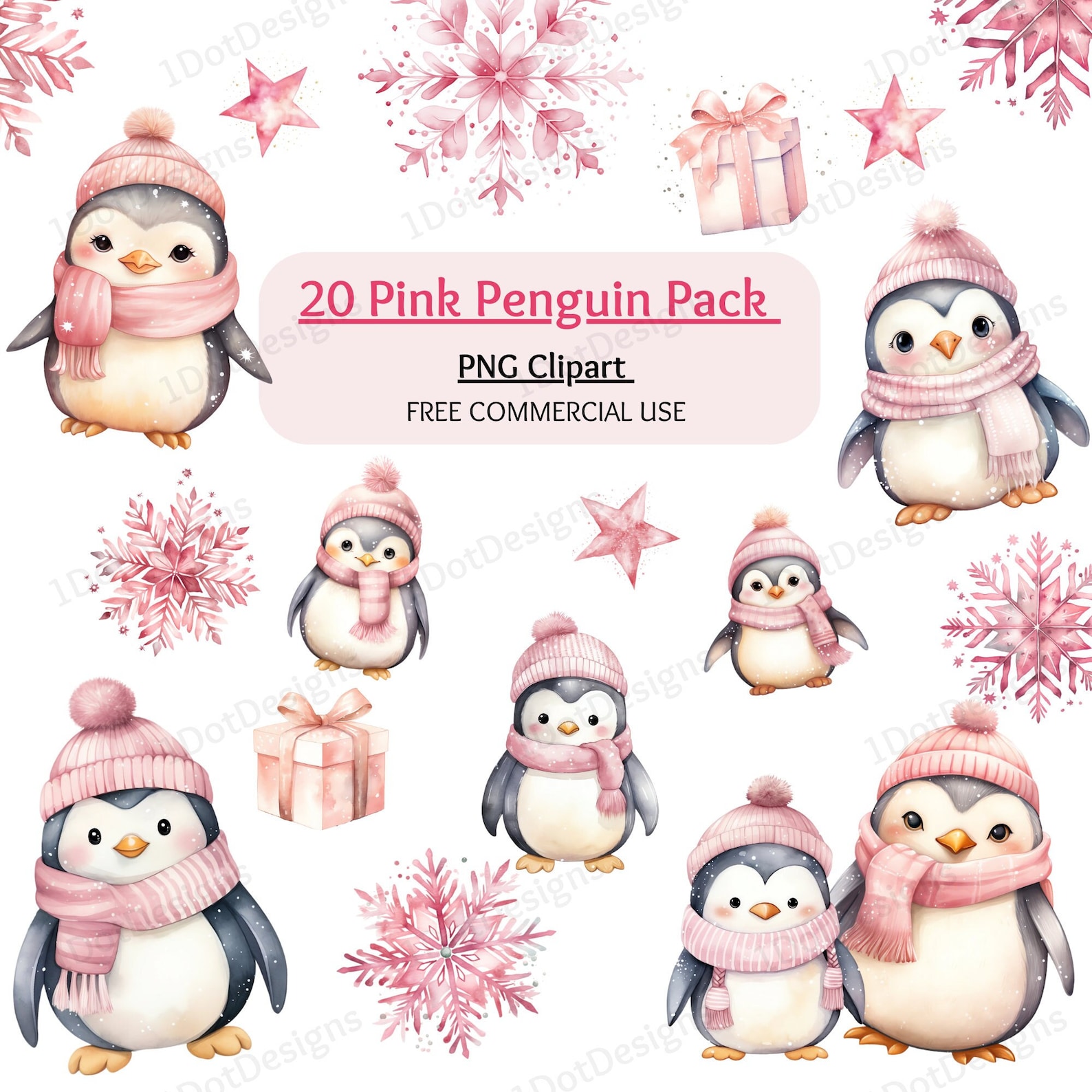 Pink Penguin Clipart Bundle, Christmas PNG, Christmas Clipart, Baby ...