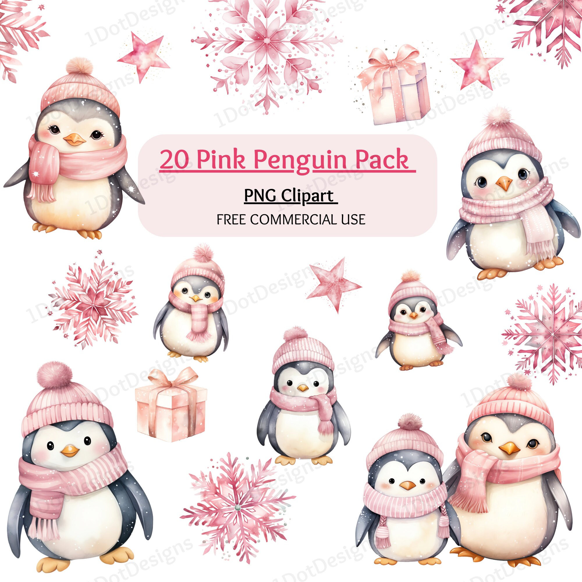 Pink Penguin Clipart Bundle, Christmas PNG, Christmas Clipart, Baby ...