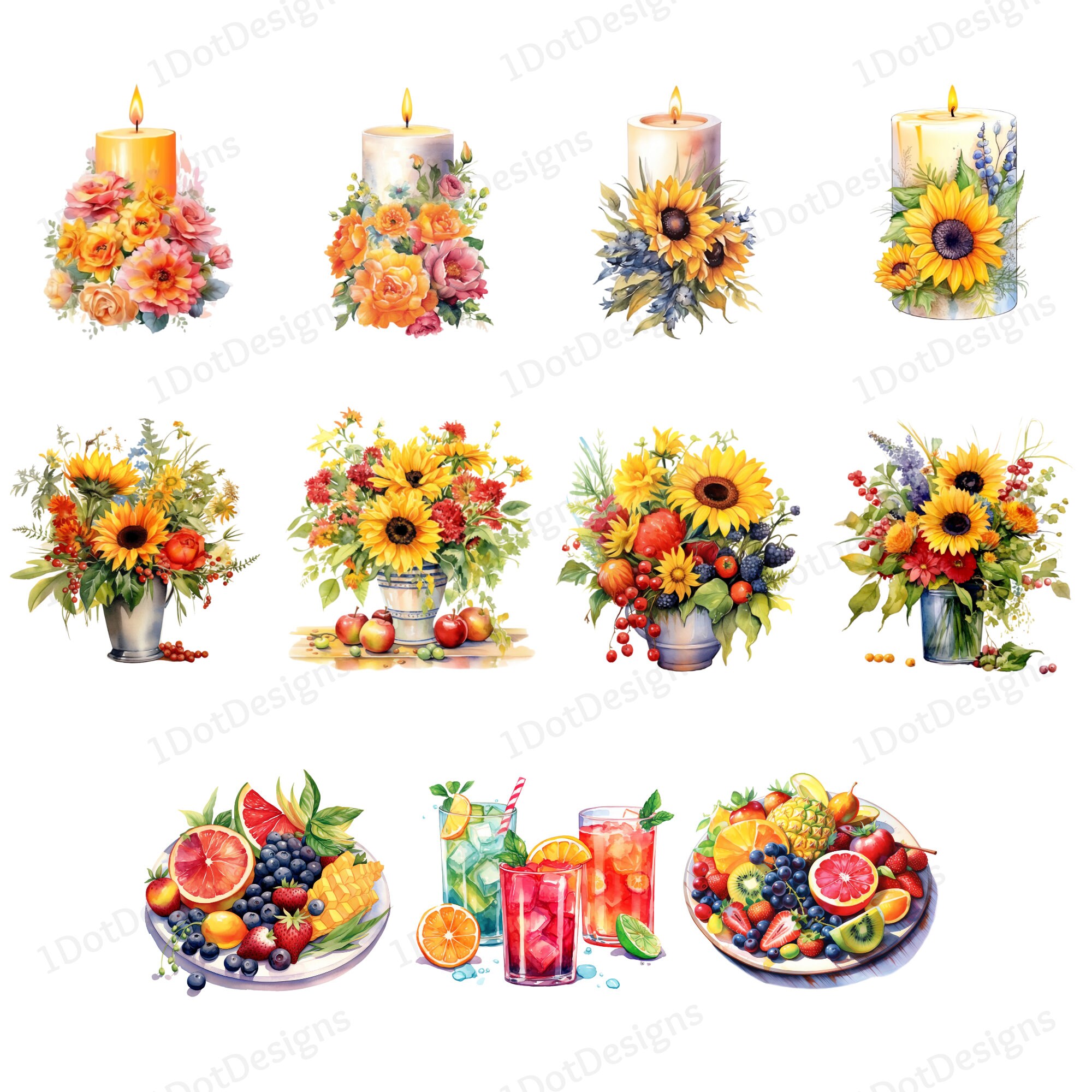 Summer Brunch Clipart Bundle, Summer PNG, Watercolor Clipart, Food ...