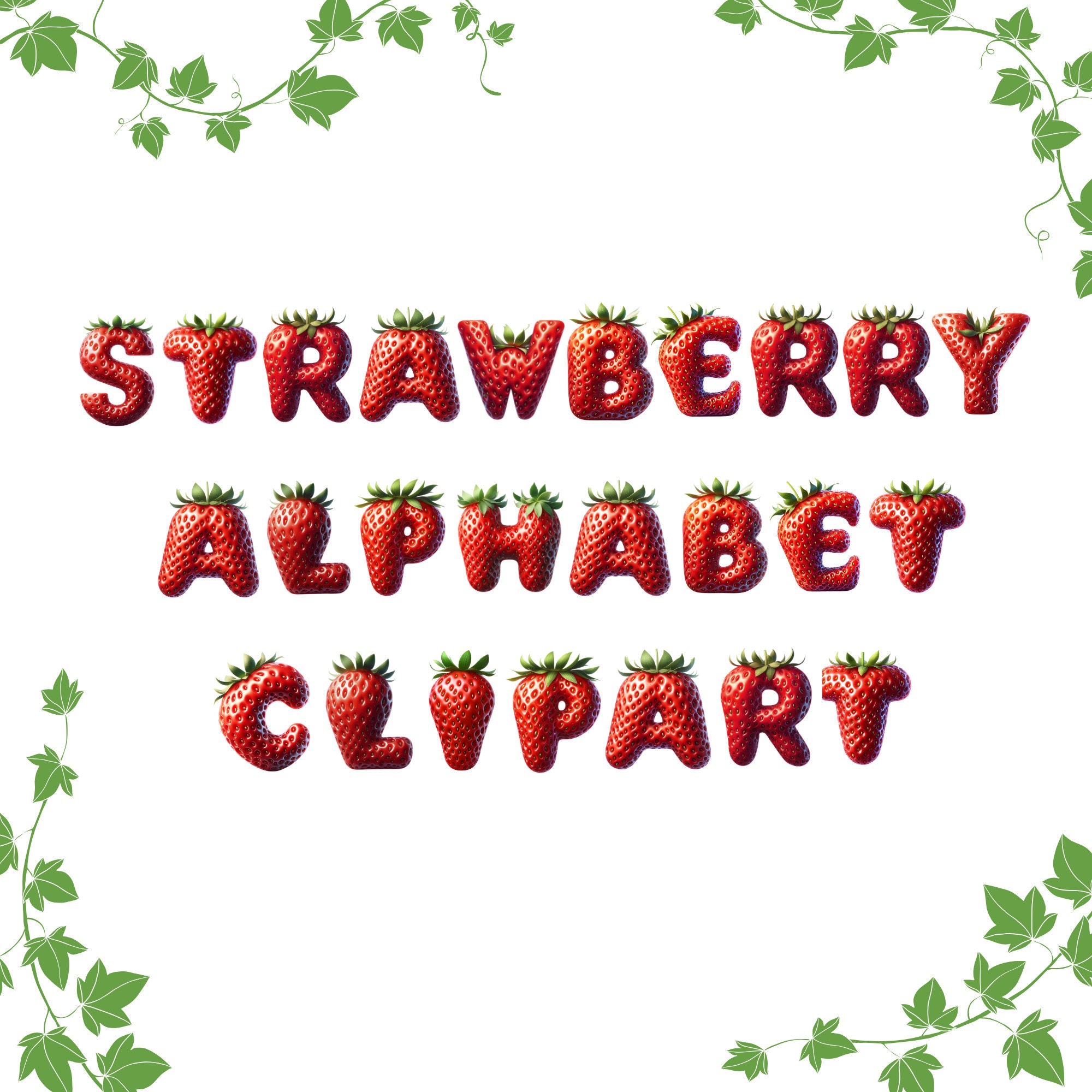 36 Strawberry Alphabet Clipart Bundle, Strawberry PNG, Letters Clipart ...