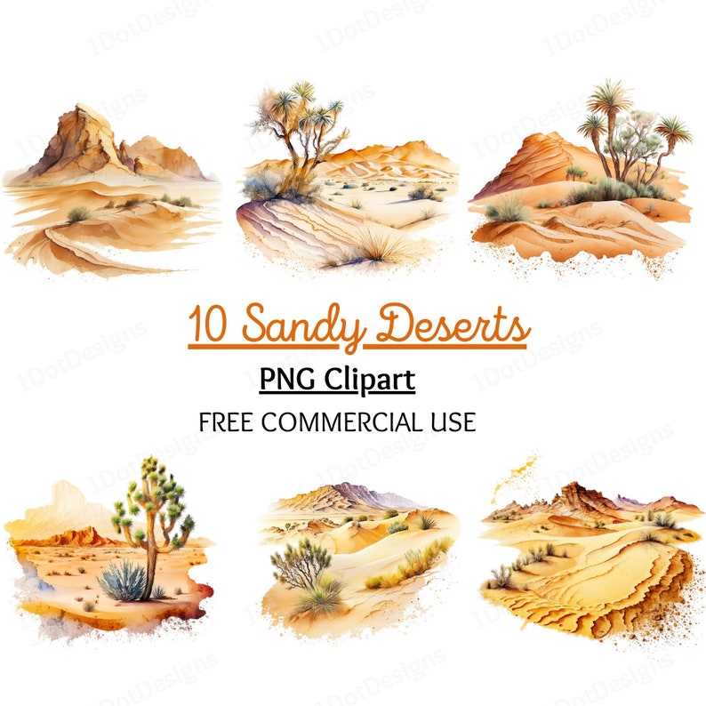 Sandy Desert Clipart Bundle, Desert PNG, Watercolor Clipart, Landscape ...