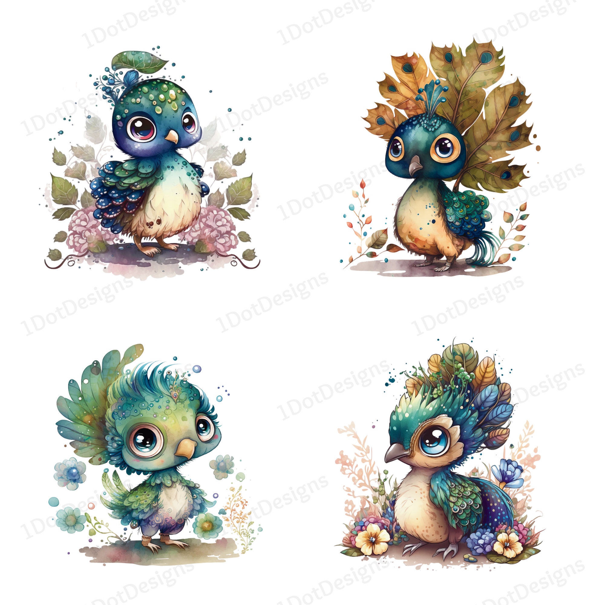 Cute Watercolor Baby Peacock Clipart Bundle (digital Download) - Etsy