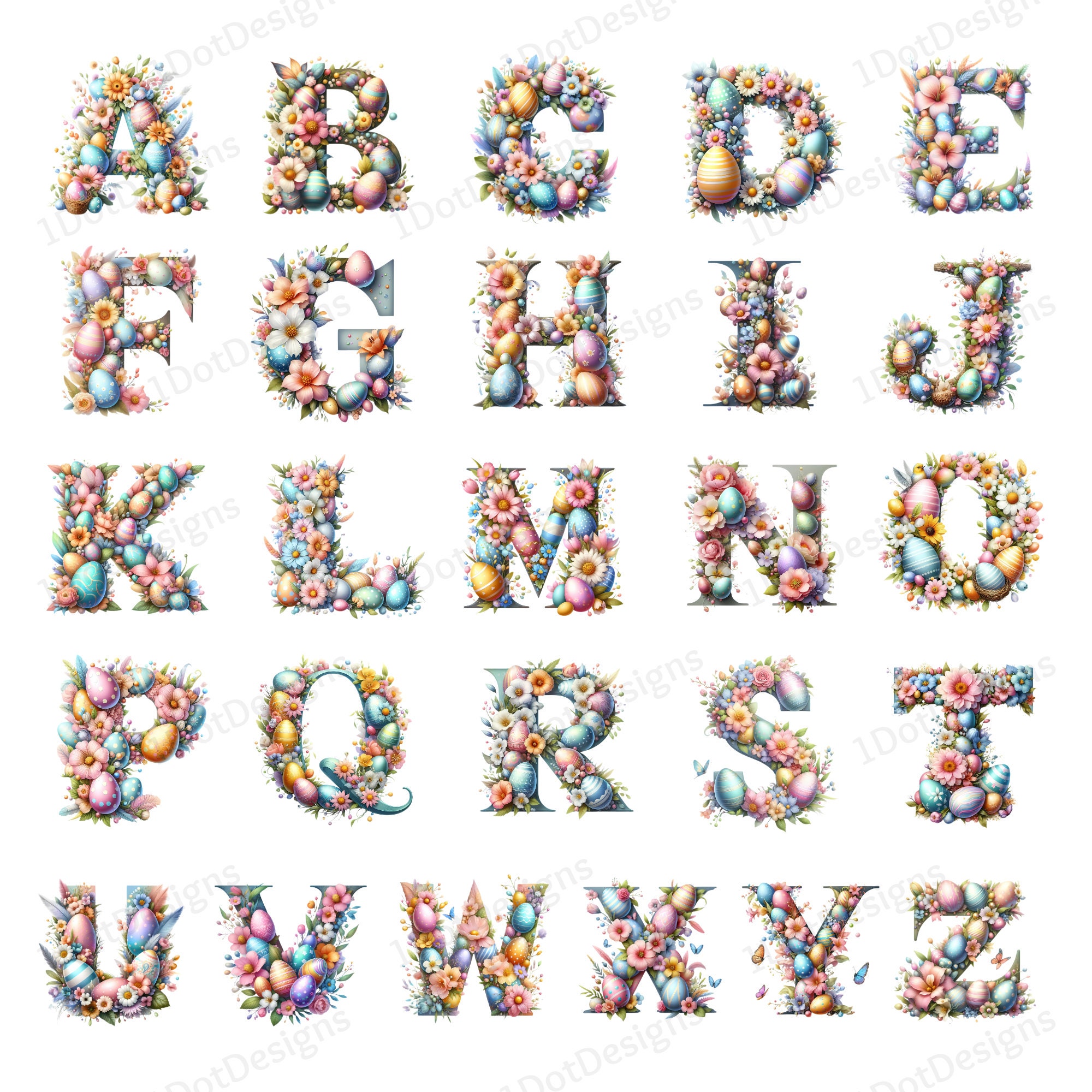 36 Easter Alphabet Clipart Bundle, Easter PNG, Easter Clipart, Easter ...