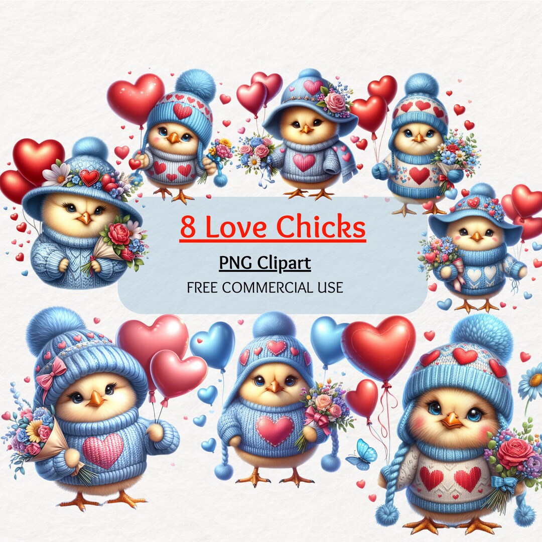 Valentine Chick Clipart Bundle, Valentines Day Clipart, Love Bird Png ...