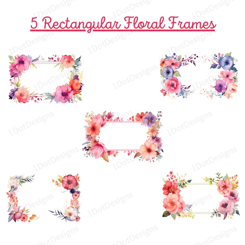 Floral Frames Clipart Bundle Summer Floral PNG Watercolor - Etsy