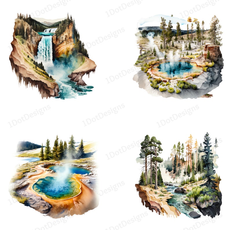 Watercolor Yellowstone Clipart Bundle Forest PNG Watercolor - Etsy