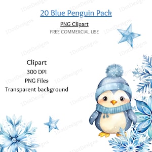 Blue Penguin Clipart Bundle, Christmas PNG, Christmas Clipart, Baby ...