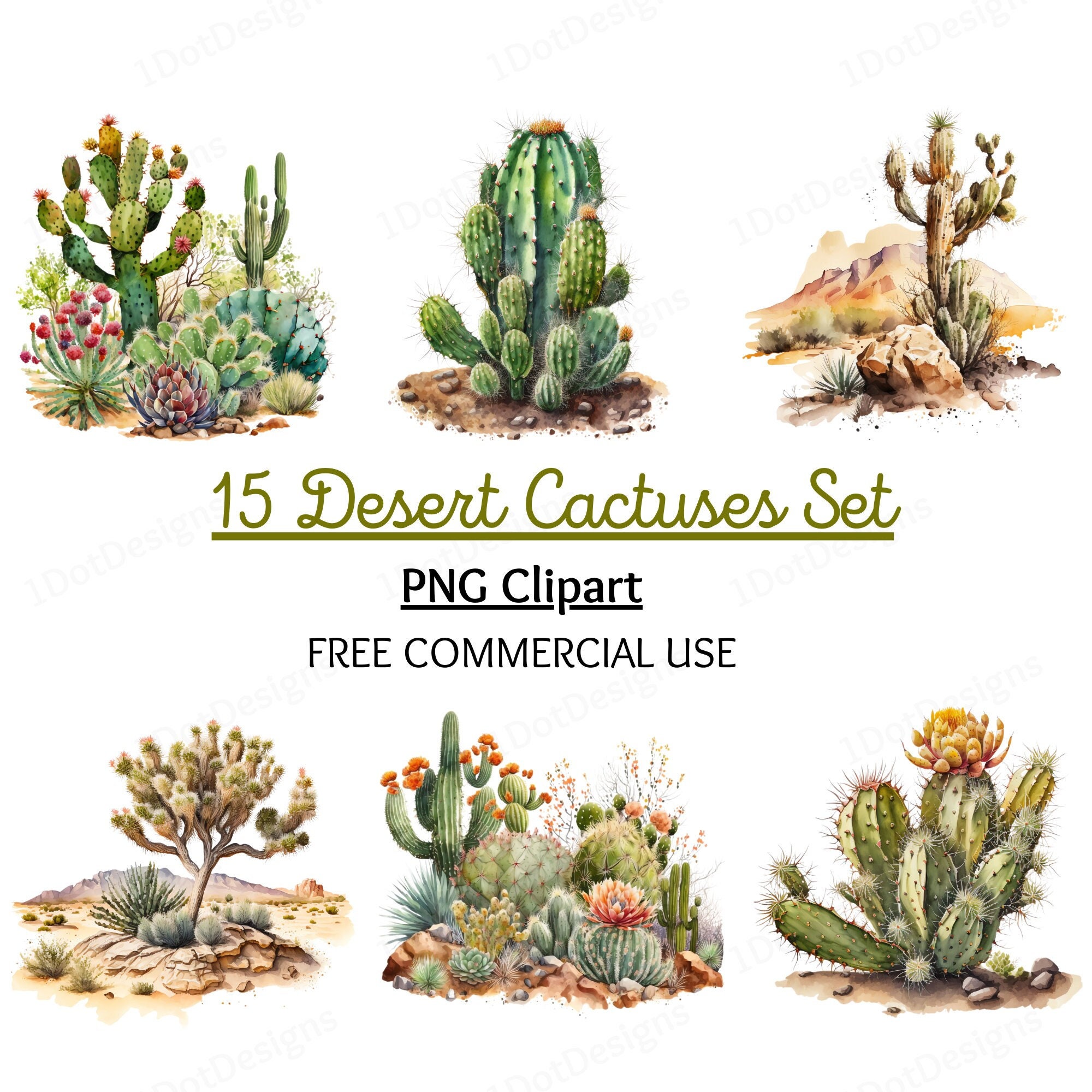 Desert Cactus Clipart Bundle, Desert PNG, Watercolor Clipart, Landscape ...