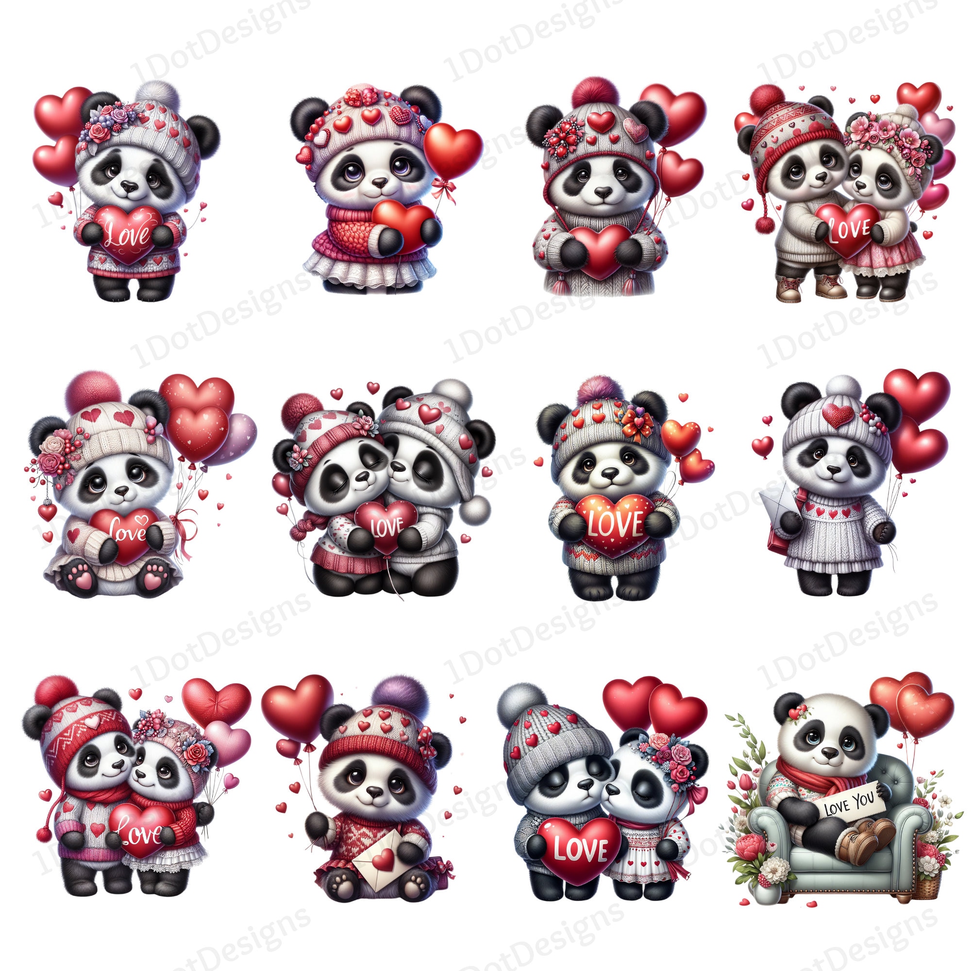 Valentines Panda Clipart Bundle, Valentines Clipart, Panda Png ...