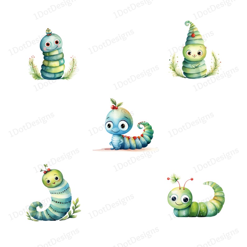 Cute Caterpillar Clipart Bundle, Christmas PNG, Christmas Clipart, Cool ...