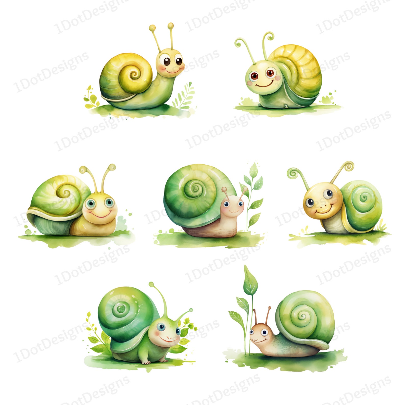 Cute Garden Snail Clipart Bundle, Nursery PNG, Botanical Clipart ...