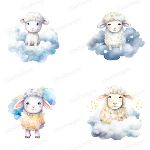 Cute Baby Sheep Clipart Bundle, Sheep PNG, Watercolor Clipart, Sheep ...