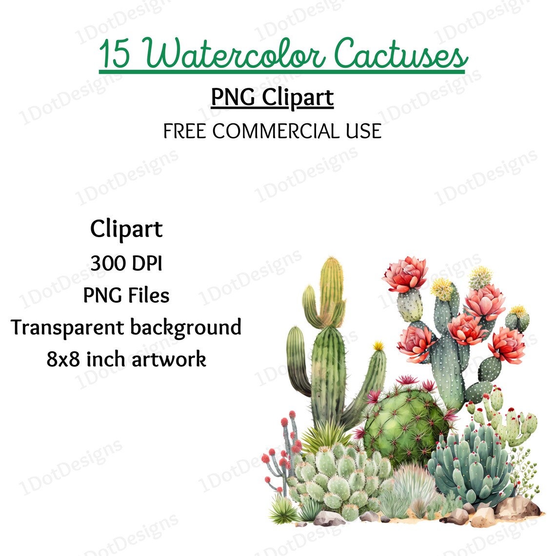 Watercolor Cactus Clipart Bundle, Cactus PNG, Watercolor Clipart, Wild ...