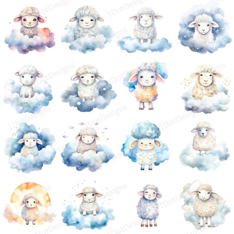 Cute Baby Sheep Clipart Bundle Sheep PNG Watercolor Clipart - Etsy