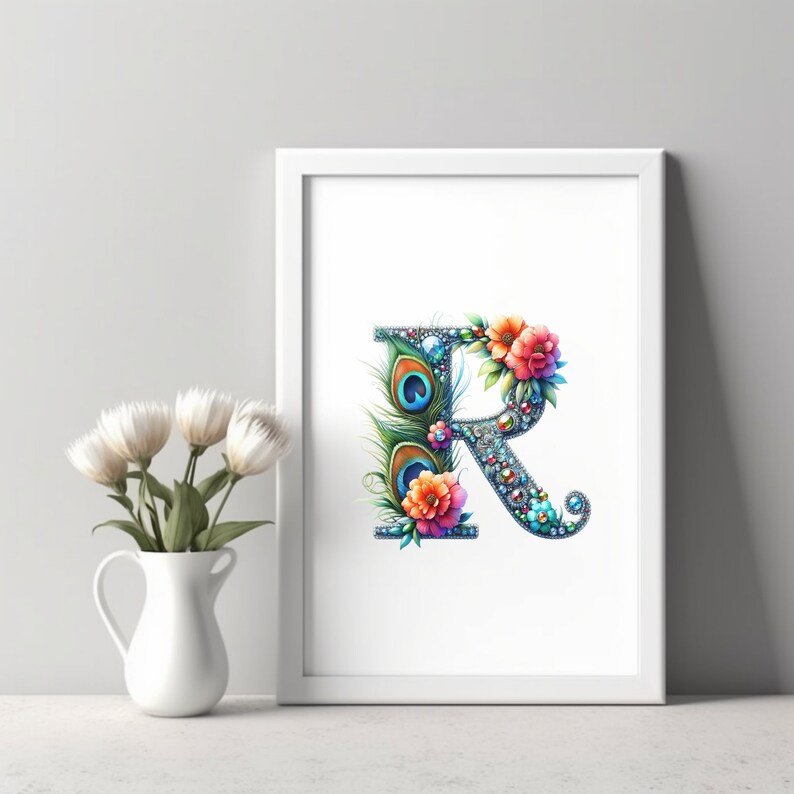 Peacock Alphabet Clipart: Watercolor Floral Letters (digital Download ...