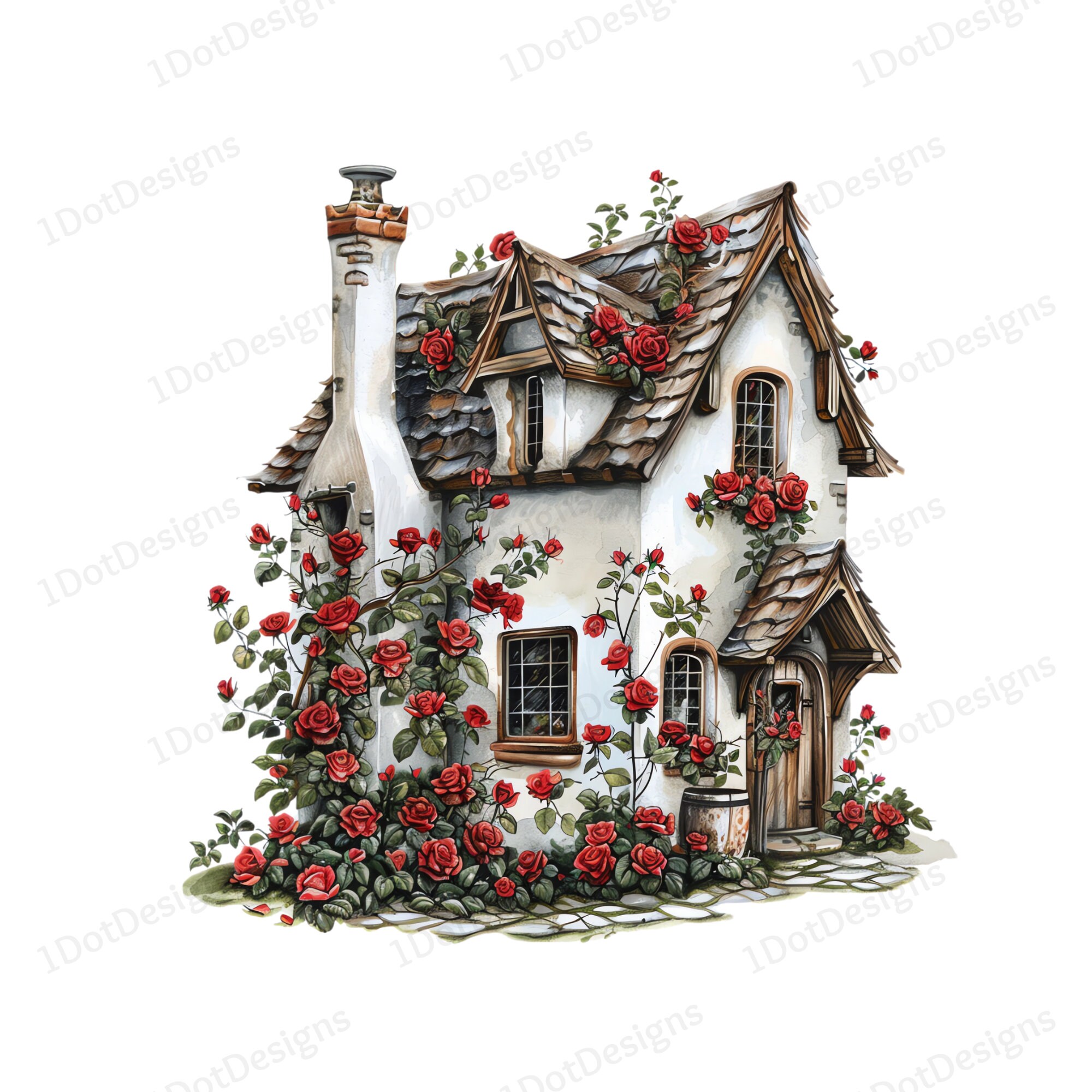 Floral Cottage House Clipart Bundle, Cottage House PNG, Watercolor ...