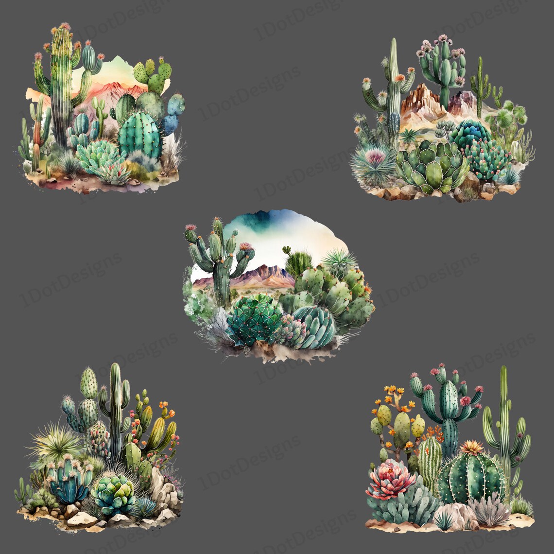 Watercolor Cactus Clipart Bundle, Cactus PNG, Watercolor Clipart, Wild ...