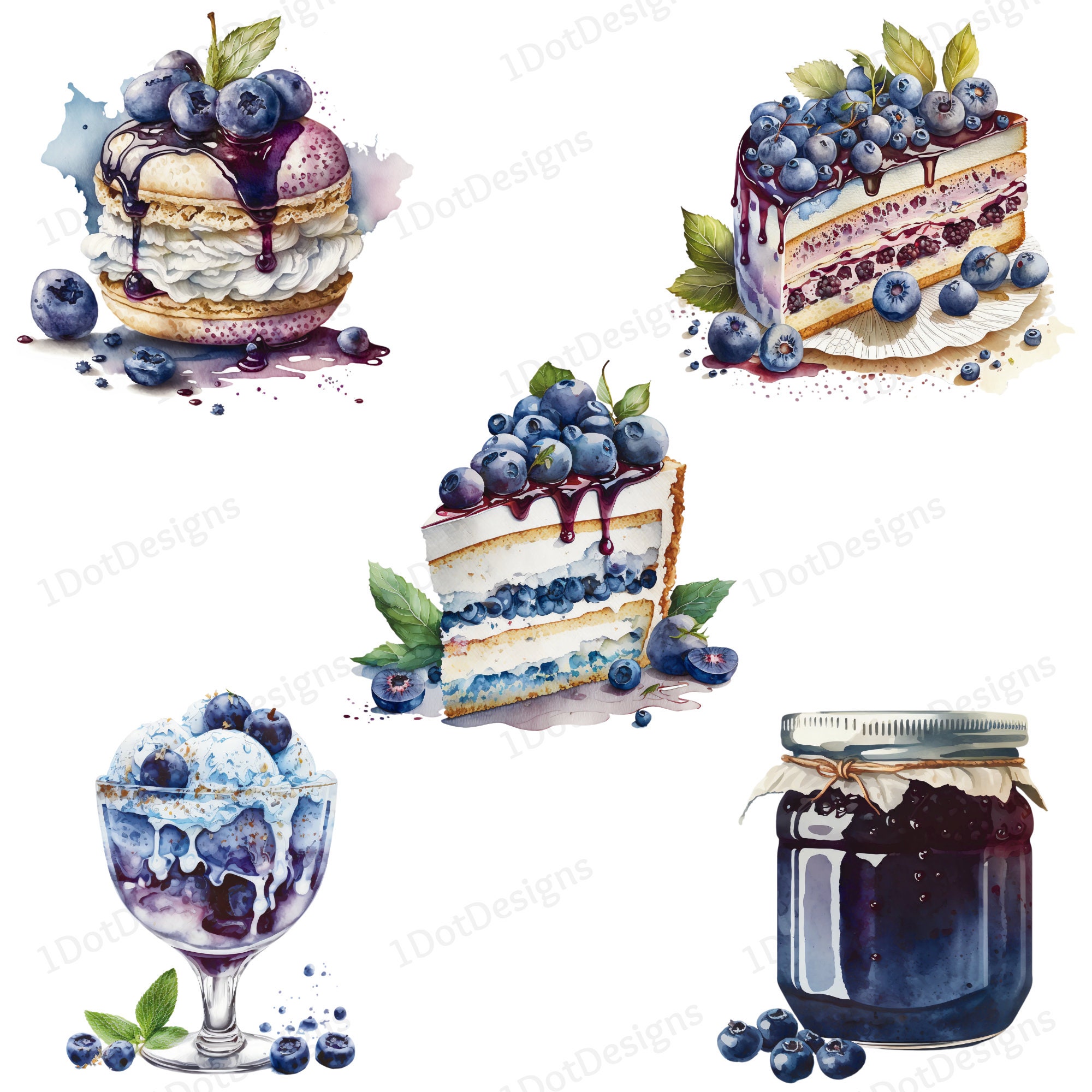 Blueberry Dessert Clipart Bundle Summer PNG Watercolor - Etsy