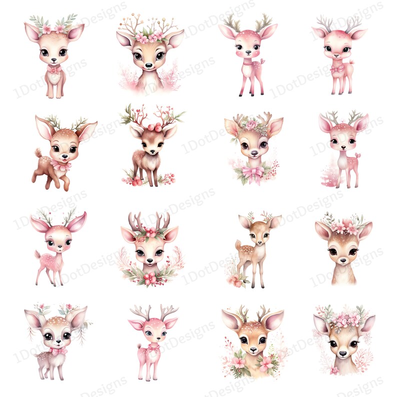 Pink Reindeer Clipart Bundle, Christmas PNG, Christmas Clipart, Baby ...