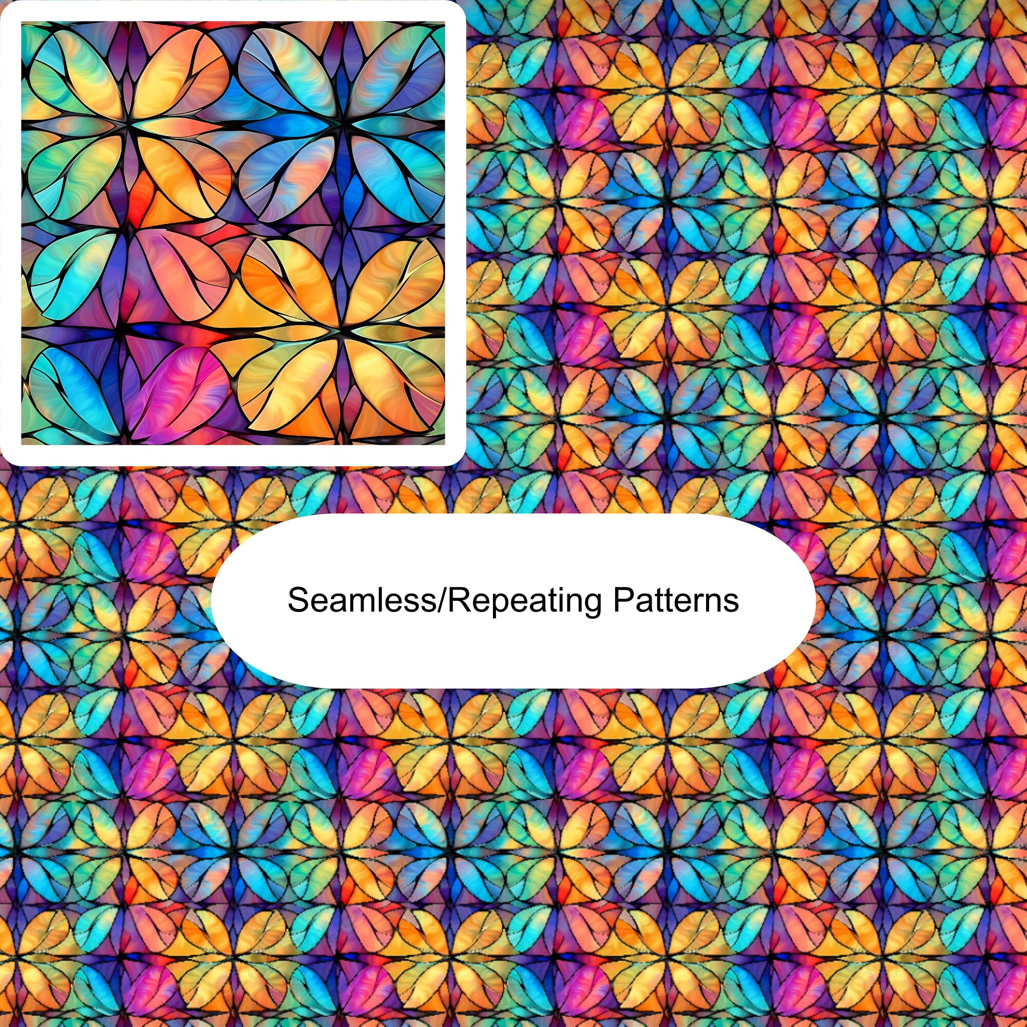 Pastel Stained Glass Digital Paper 14 Seamless Patterns - Etsy