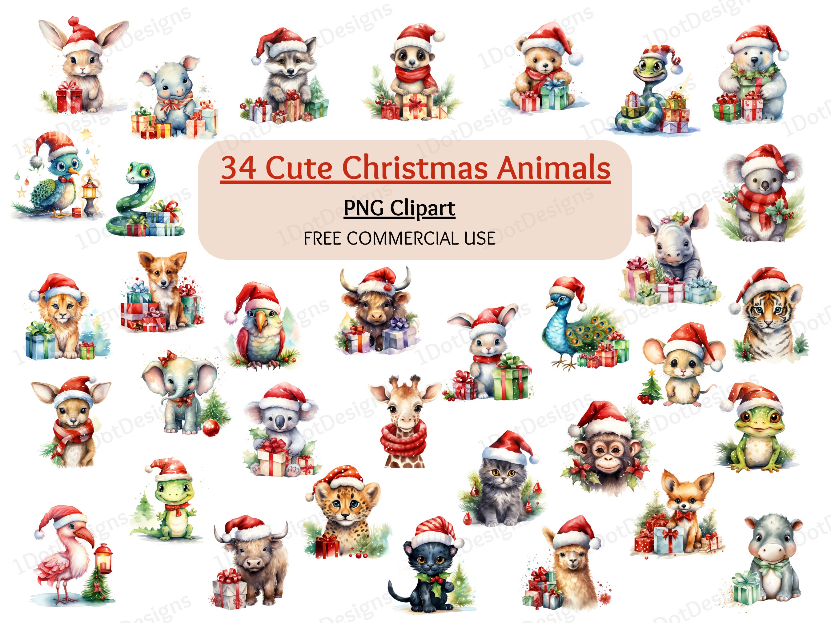 Christmas Animals Clipart Bundle, Christmas PNG, Christmas Clipart ...