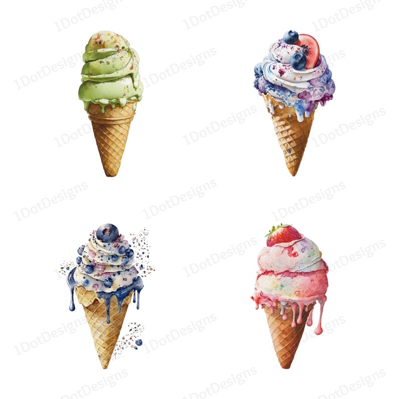 Summer Icecream Clipart Bundle, Summer PNG, Watercolor Clipart, Fruit ...